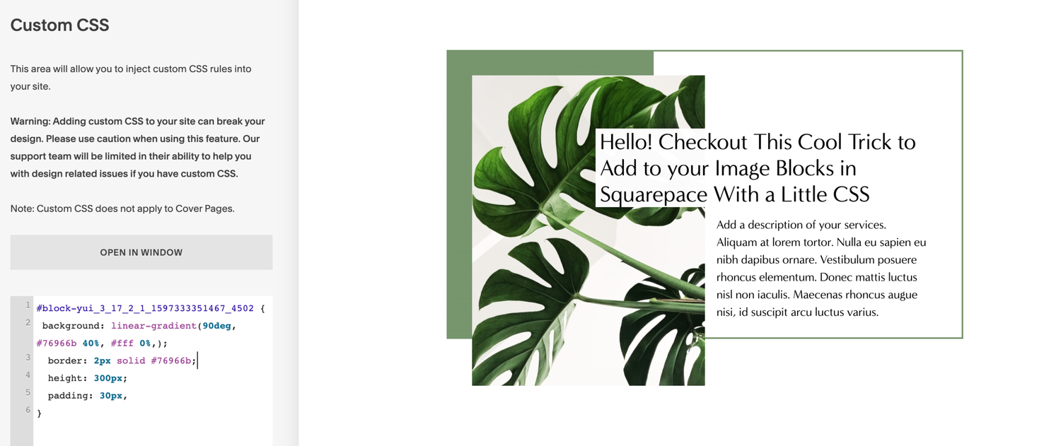 How to add and background or border to an image block in Squarespace ...