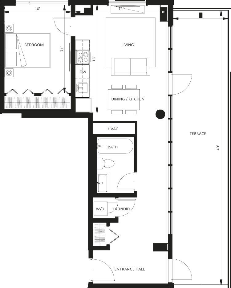 One Bedroom + Terrace 2401 — 75 Slater