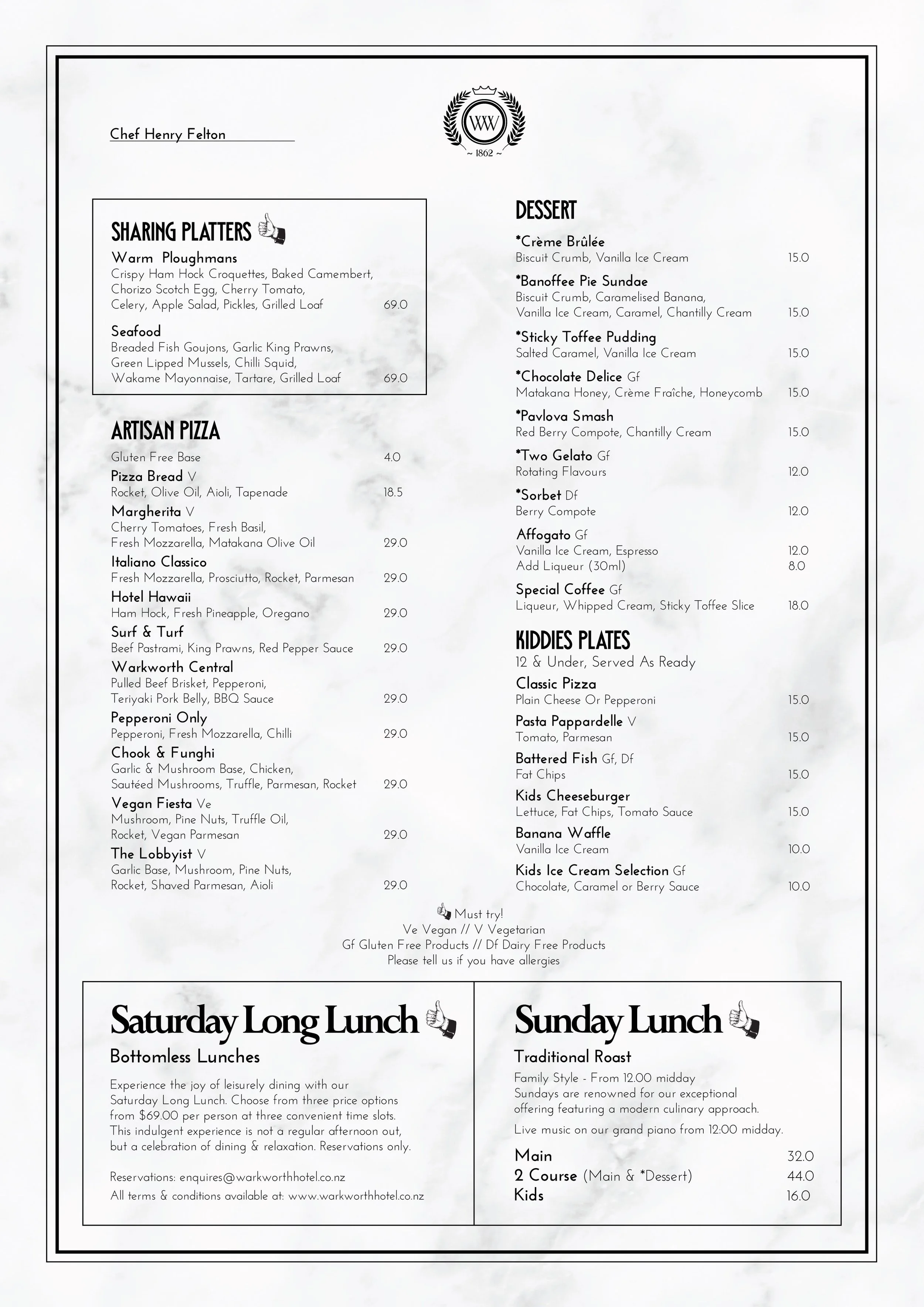 Menu — Warkworth Hotel