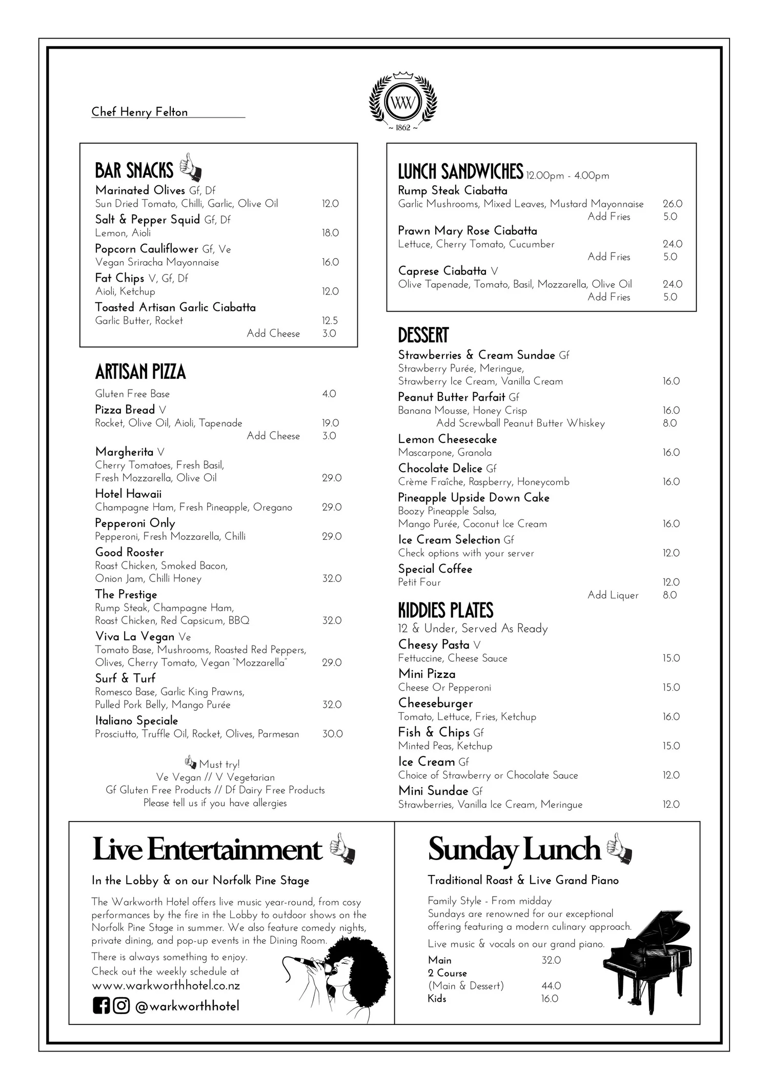 Menu — Warkworth Hotel