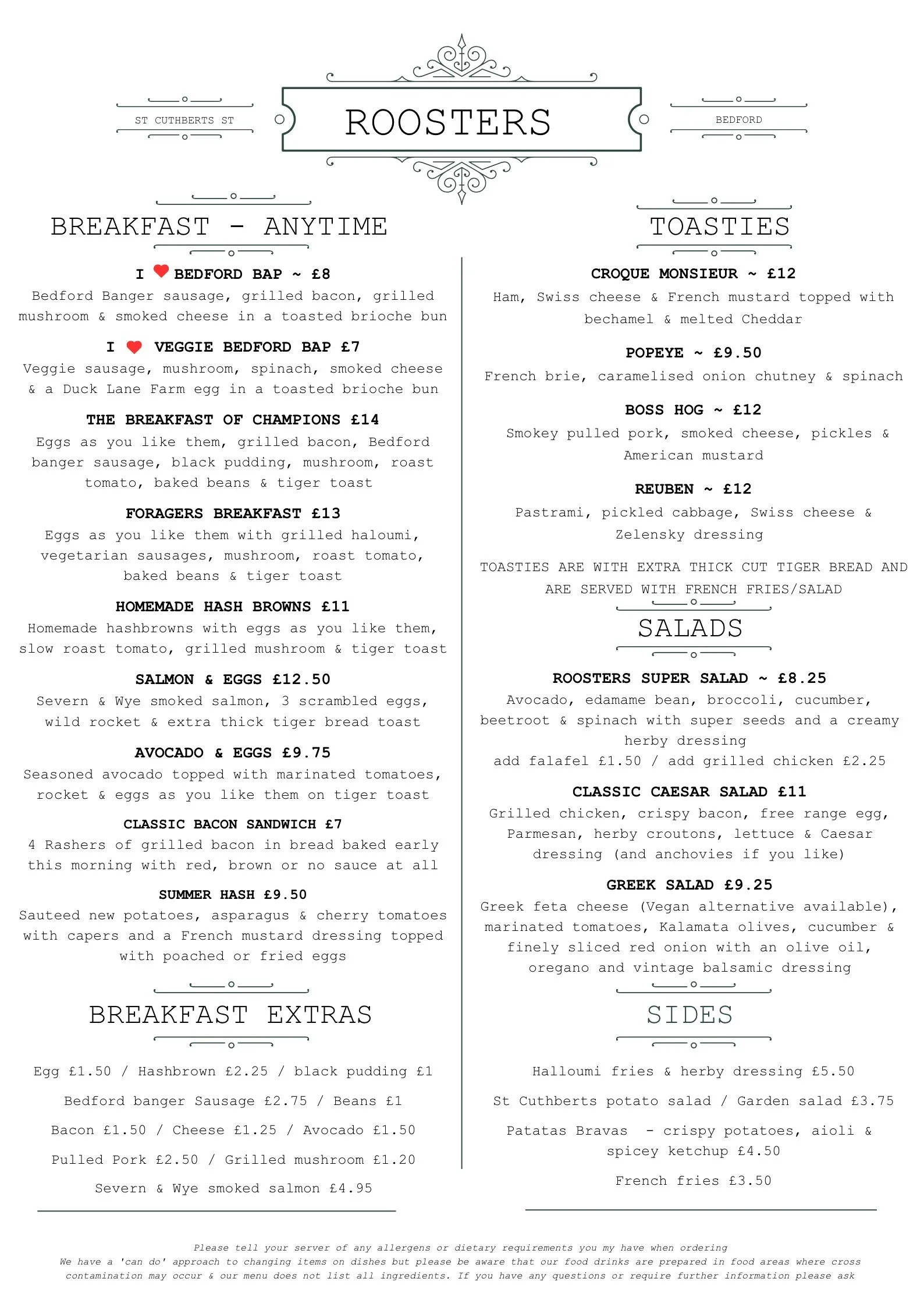 Menu — ROOSTERS