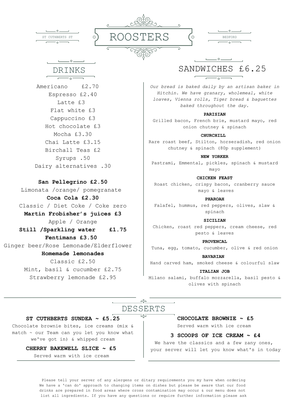 Menu — ROOSTERS