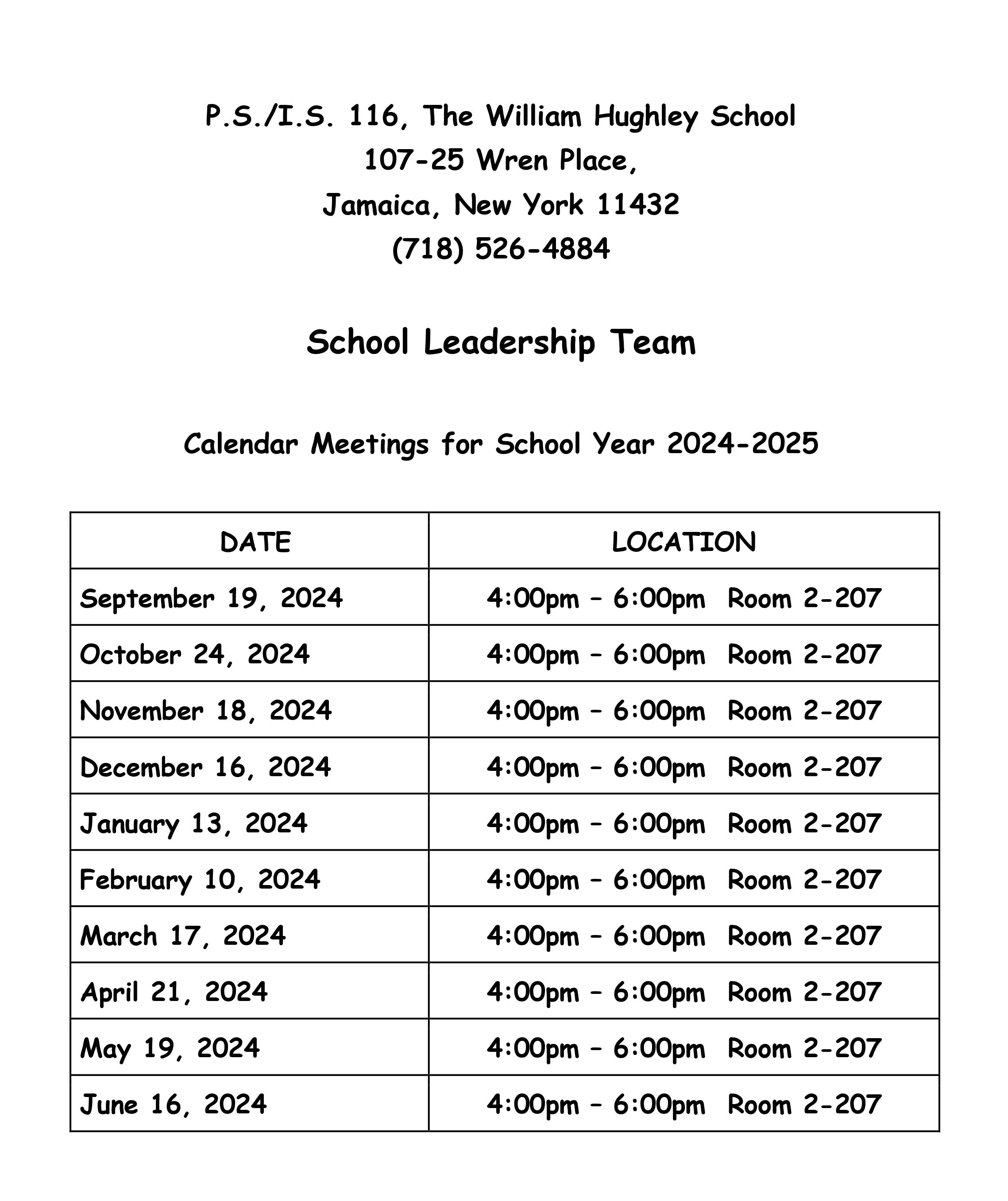 SLT/PTA — P.S./I.S. 116Q The William C. Hughley