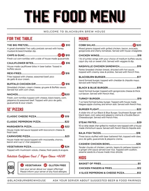Blackburn Food Menu — Blackburn