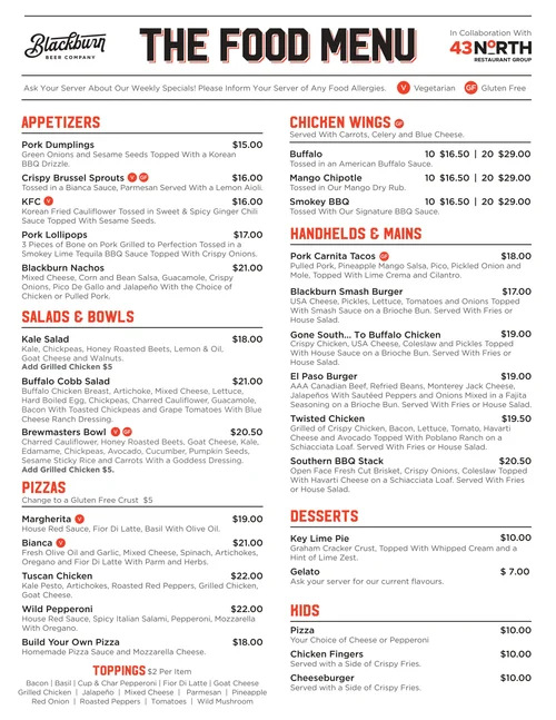 Blackburn Food Menu — Blackburn