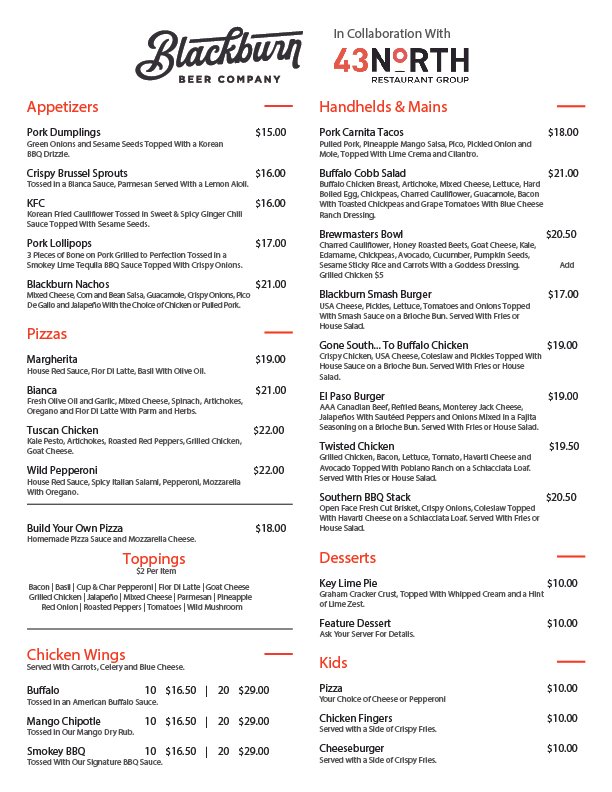 Blackburn Food Menu — Blackburn