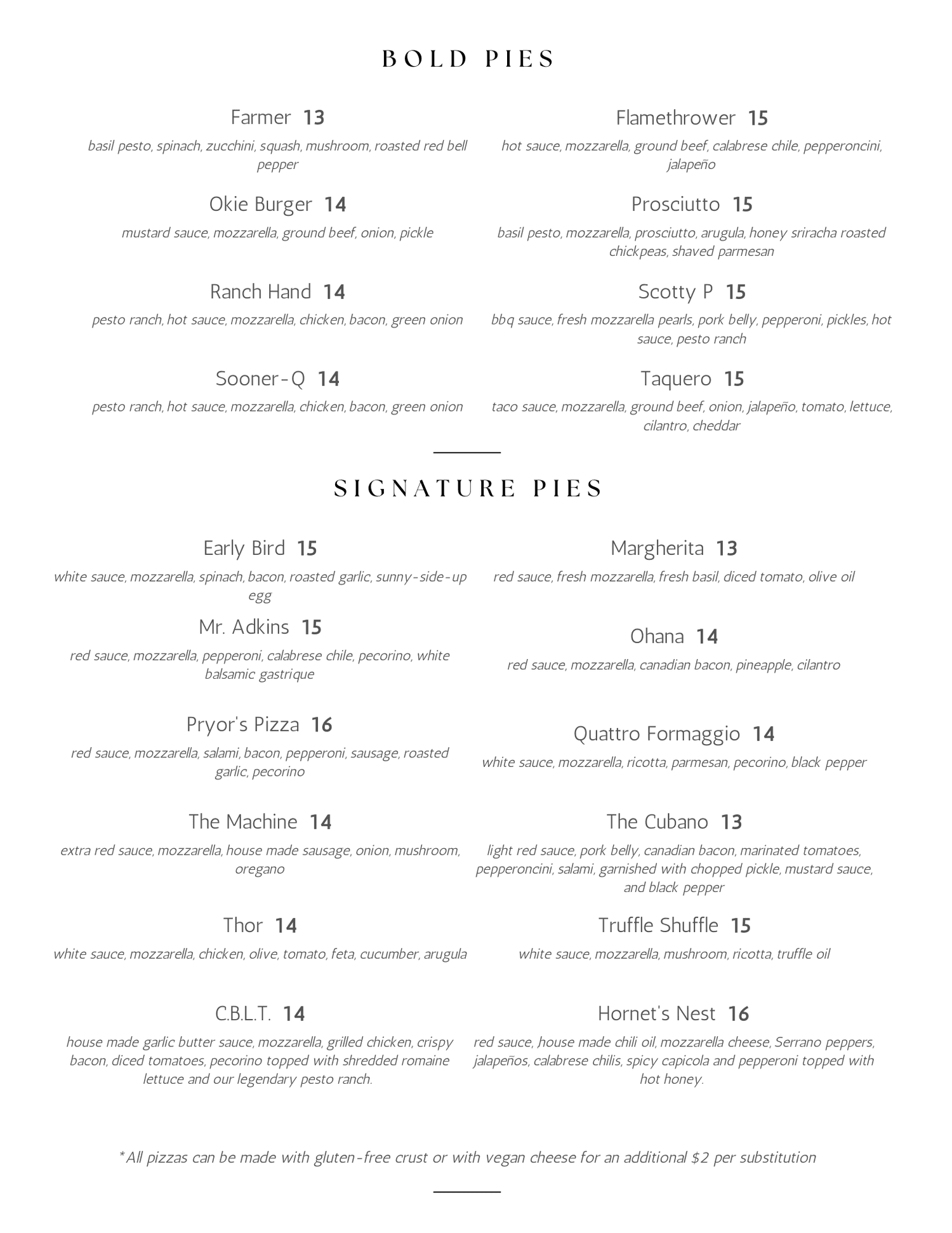 Menu — Pryor's Pizza Kitchen