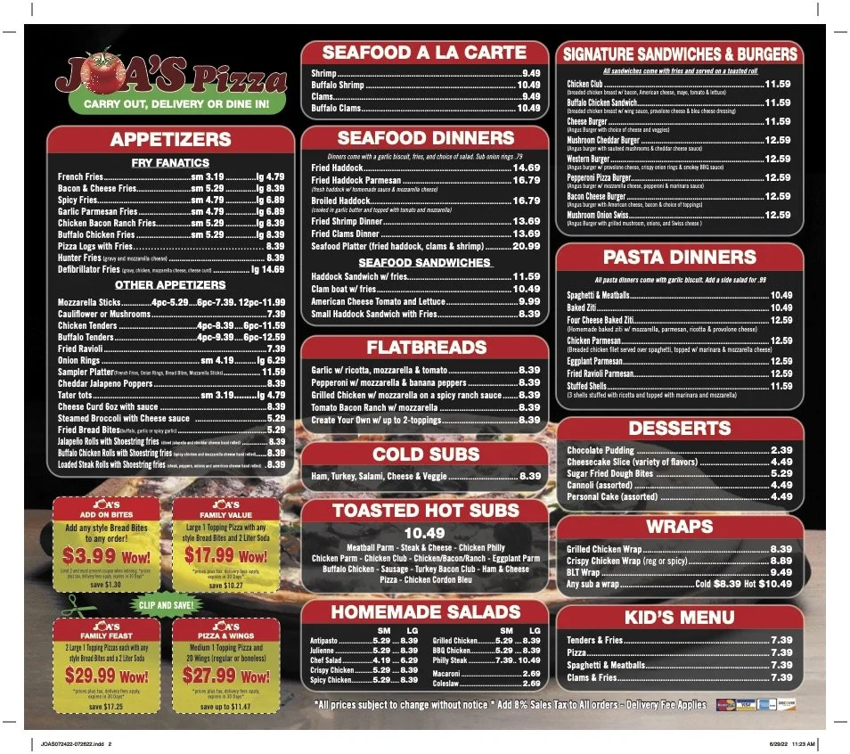 Menu — Joa's Pizza
