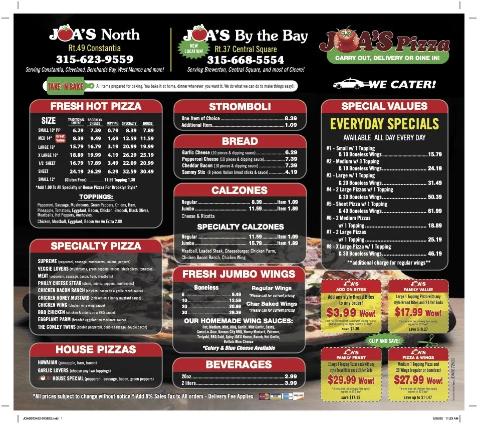 Menu — Joa's Pizza