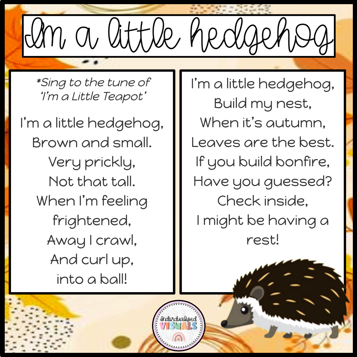 Im A Little Hedgehog Activity — Individualized Visuals