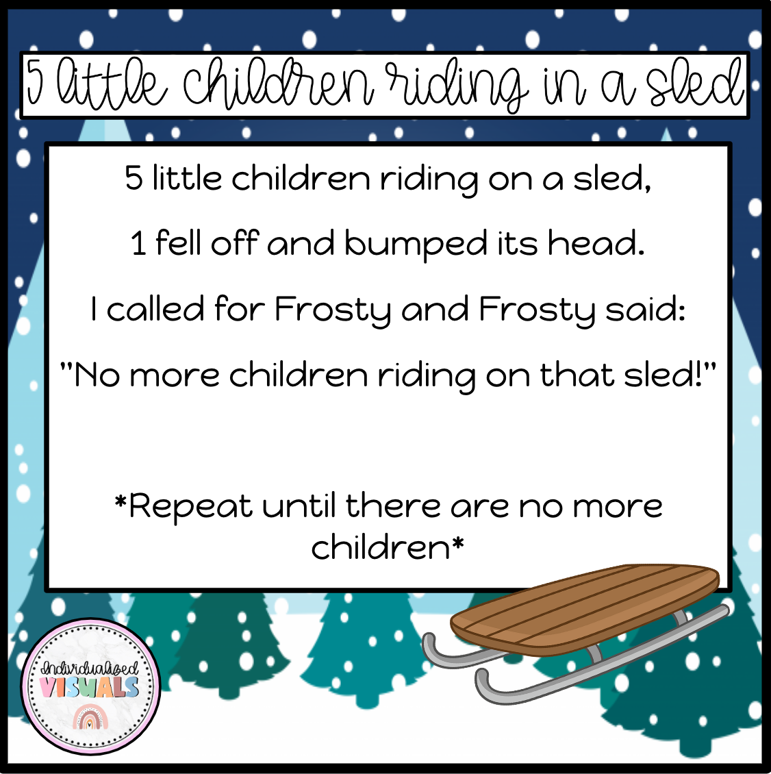 5 Little Children Riding on a Sled Song Activity — Individualized Visuals