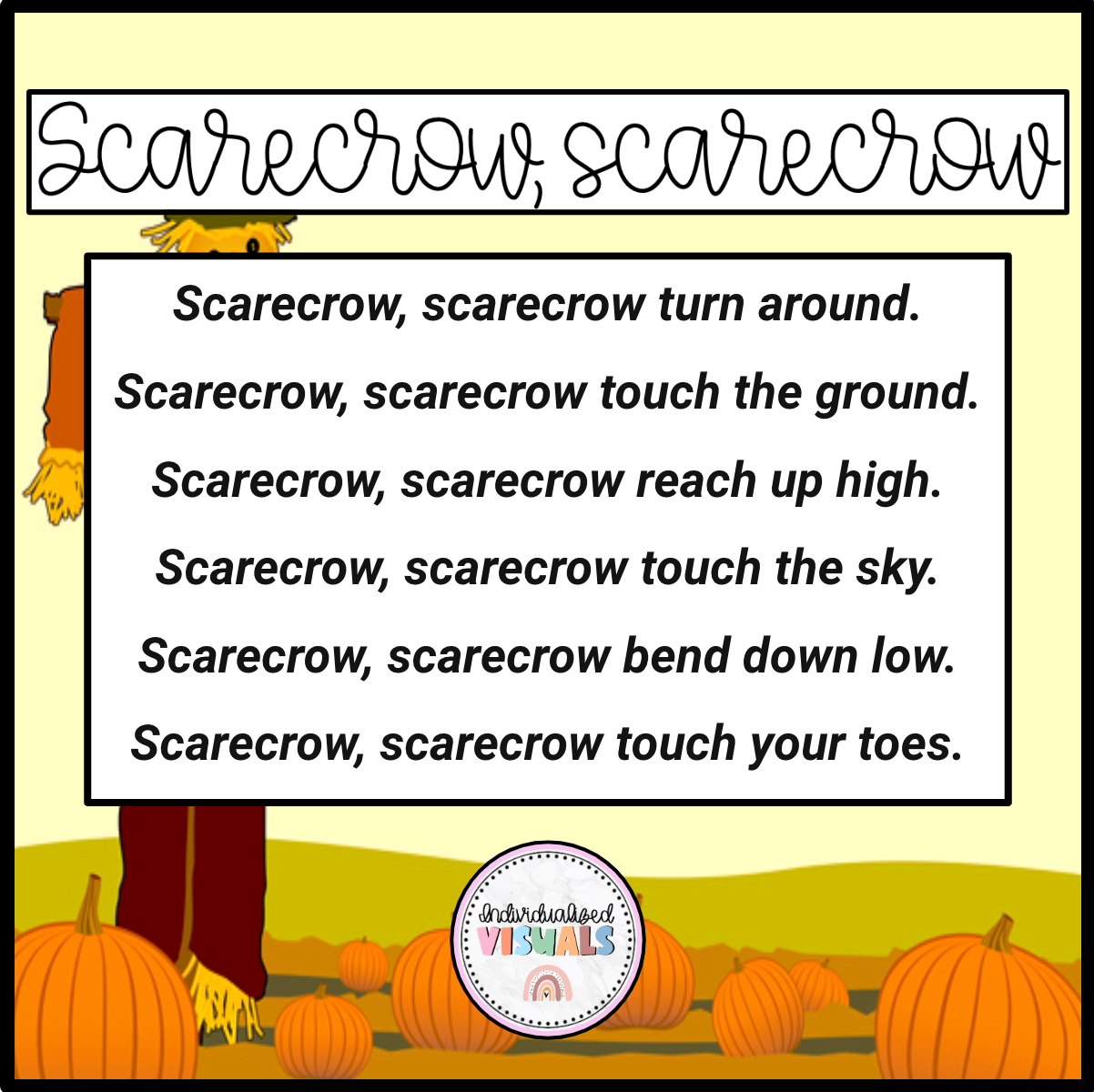 Scarecrow, Scarecrow Fall Nursery Rhyme Activity — Individualized Visuals