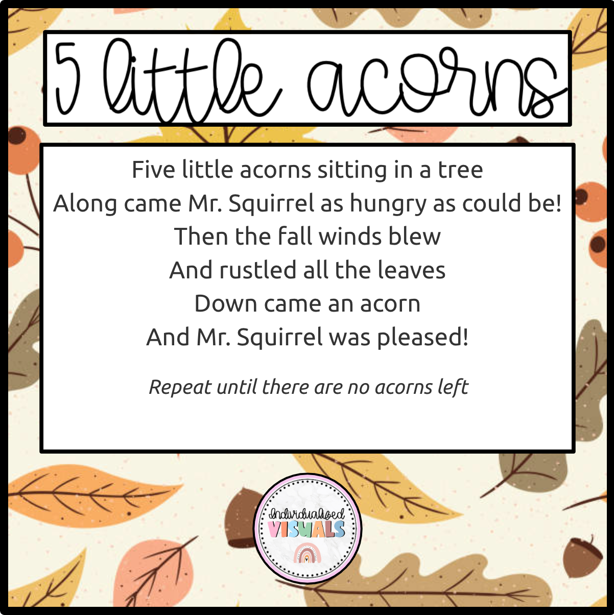 5 Little Acorns Song Adapted Book for Special Ed — Individualized Visuals