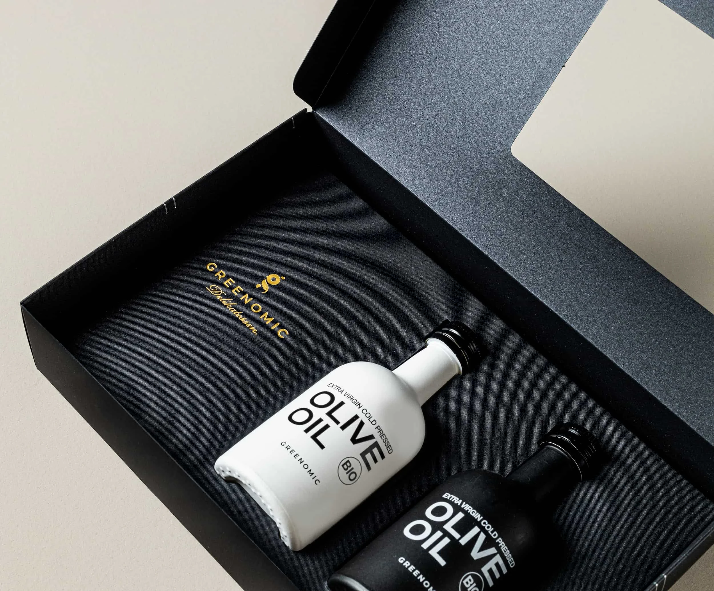 Premium olive oil packaging for a deli brand — BoldGramma