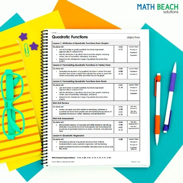 Texas Algebra 1 Curriculum — Math Beach Solutions