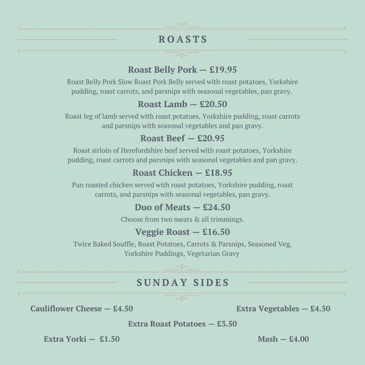 Sunday Lunch — The Bell & Cross Clent