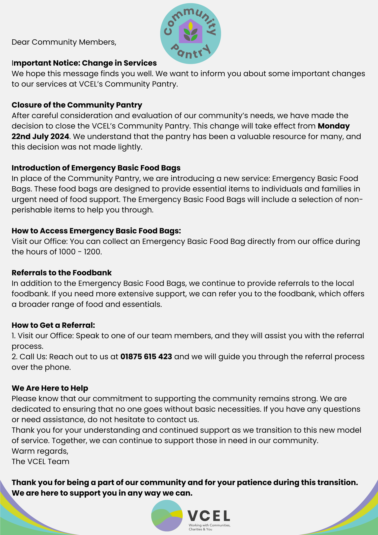 VCEL - Community Pantry Important Notice — Volunteer Centre East ...