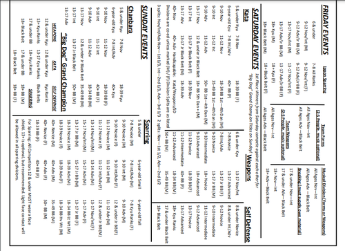 Tournament Calendar — Professional Karate Commission Region 2