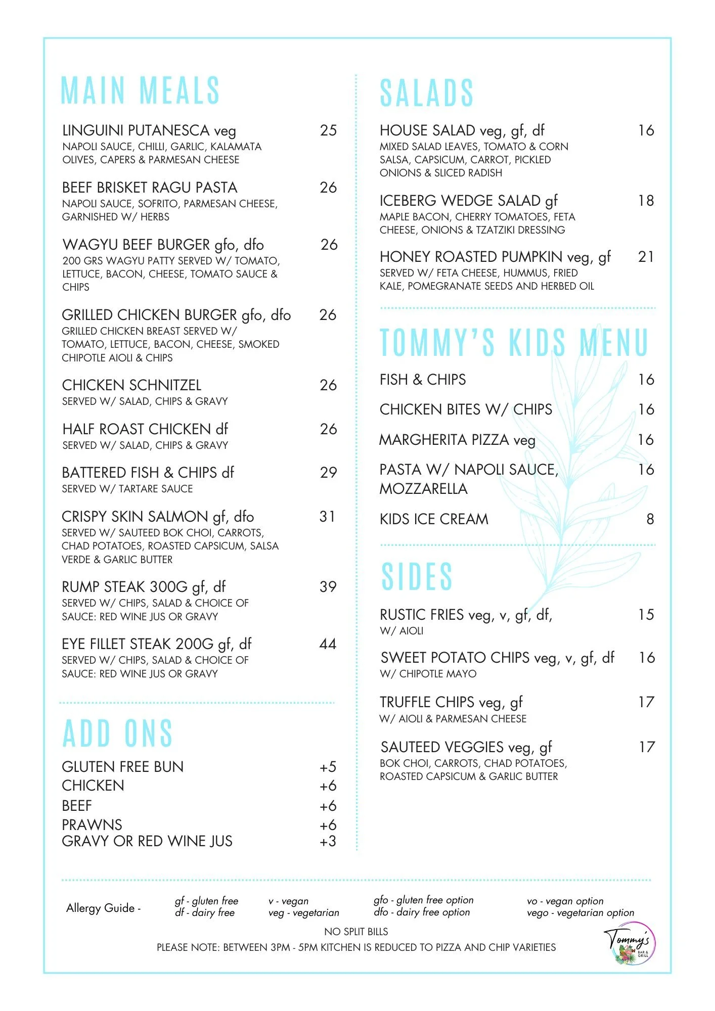 Menu 1 — Tommy's Bar and Grill