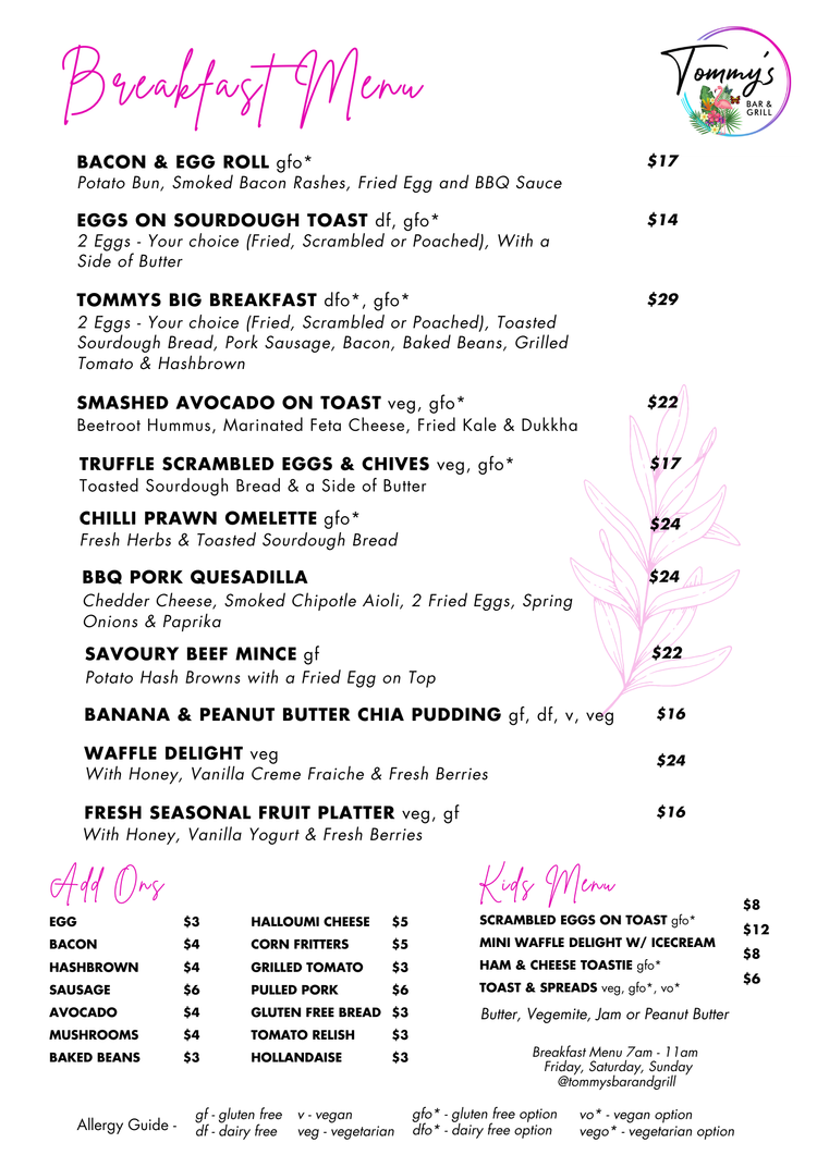 Menu 1 — Tommy's Bar and Grill