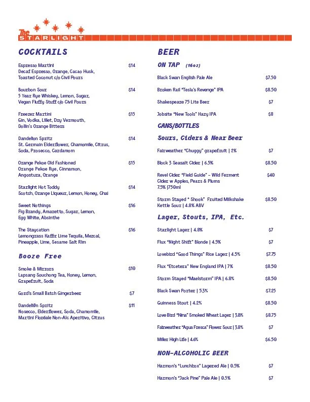 Refreshing Cocktails & Beverage Selection — The Starlight