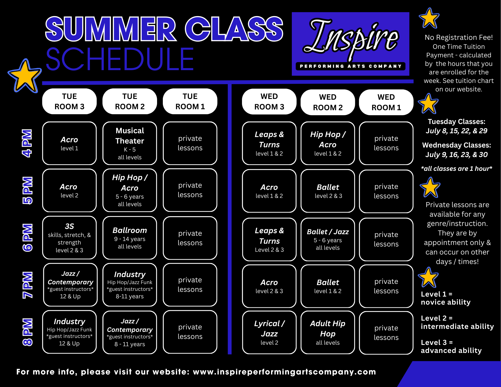 Calendar & Classes — Inspire Performing Arts Company