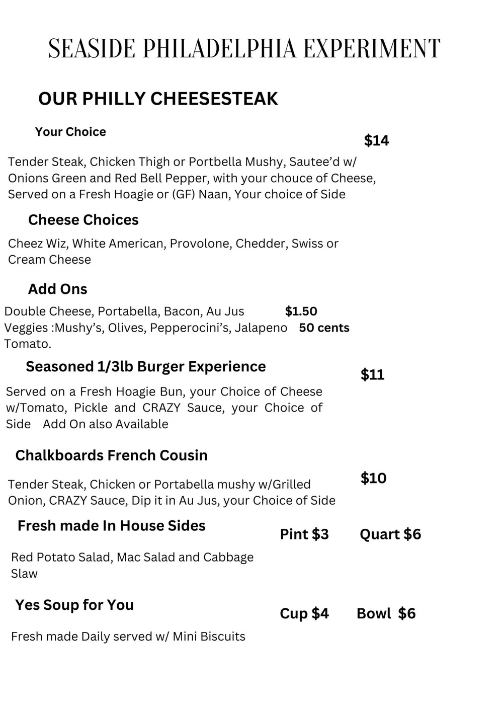 Menu — CHALKBOARD Cafe