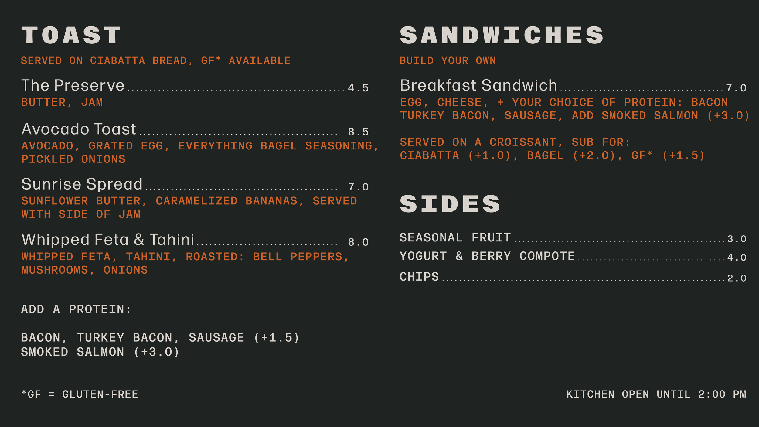 Menu — Congregation Coffee