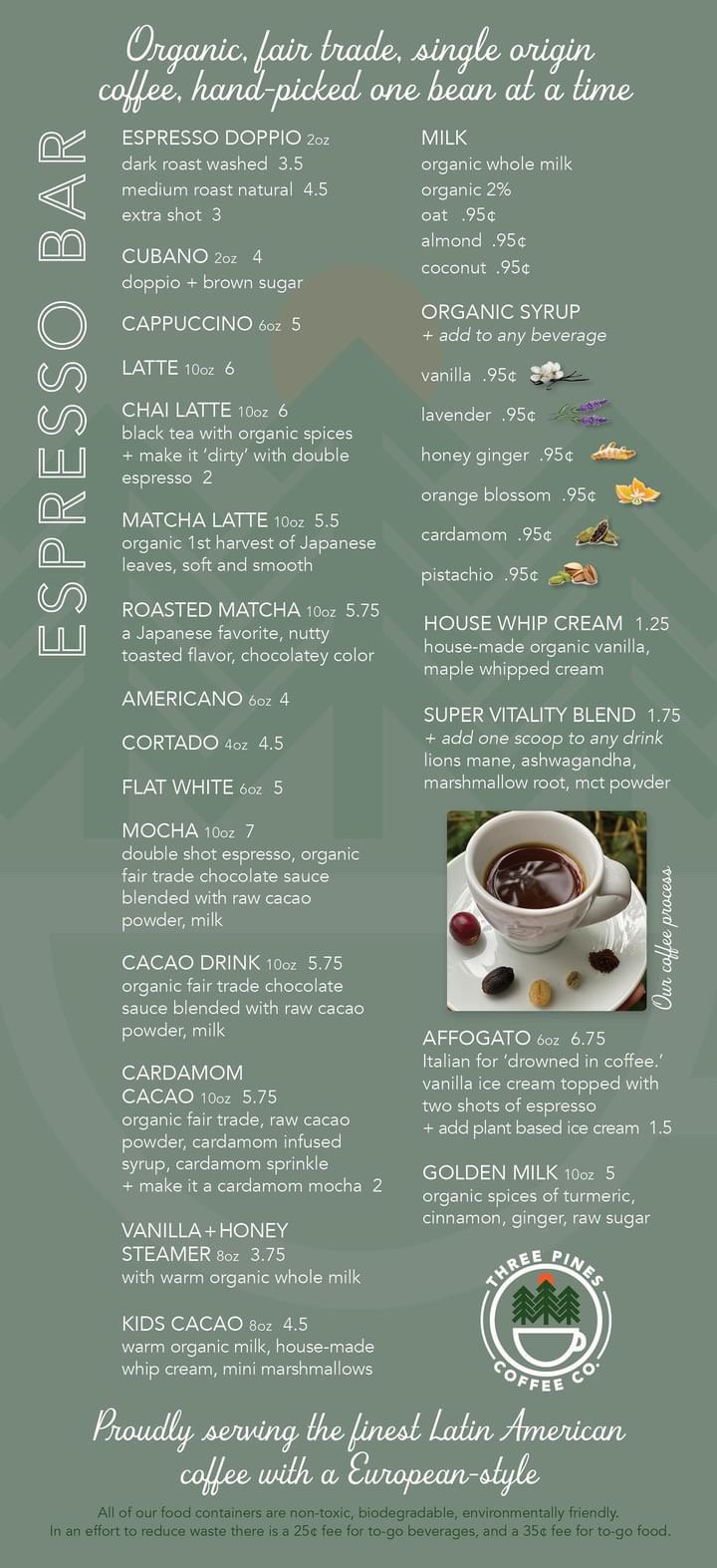 Menu | Gluten-Free Waffles, Empanadas & Specialty Coffee – Three Pines ...