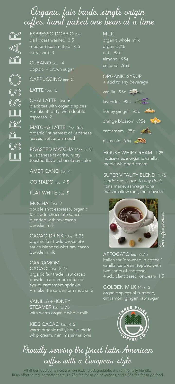 Our Menu — Three Pines Coffee Company | Life is too precious to drink ...