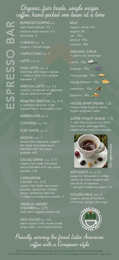 Our Menu — Three Pines Coffee Company | Life is too precious to drink ...