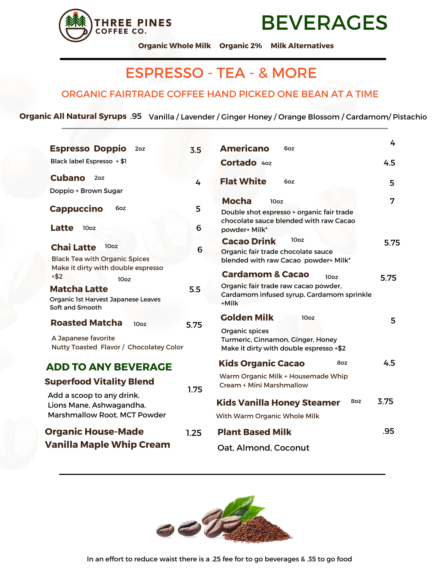 Our Menu — Three Pines Coffee Company | Life is too precious to drink ...