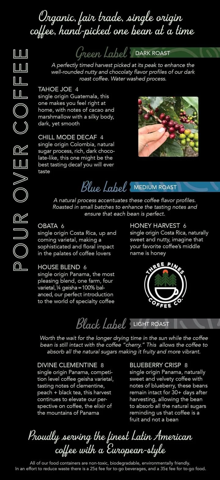 Menu | Gluten-Free Waffles, Empanadas & Specialty Coffee – Three Pines ...