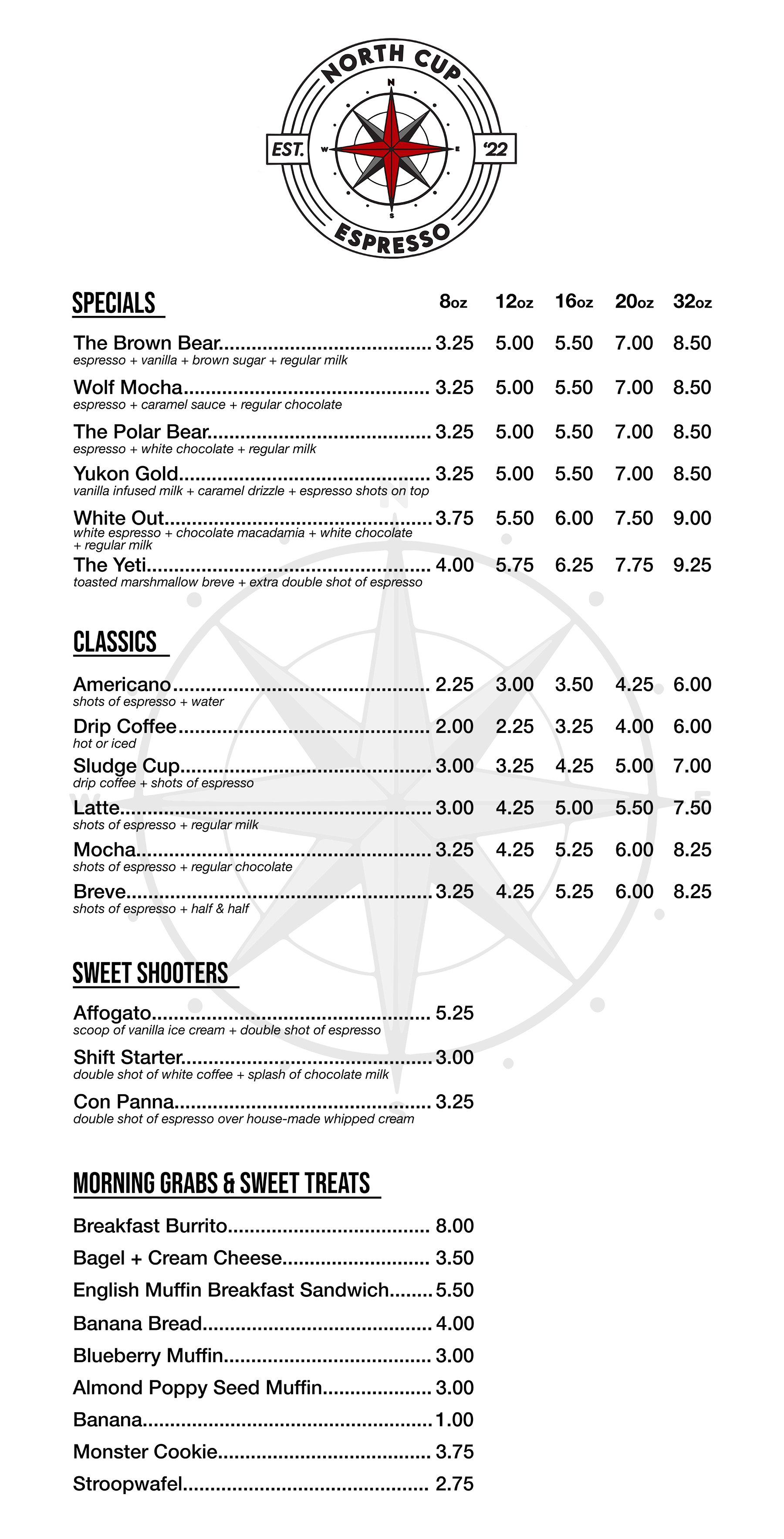 Menu — North Cup Espresso