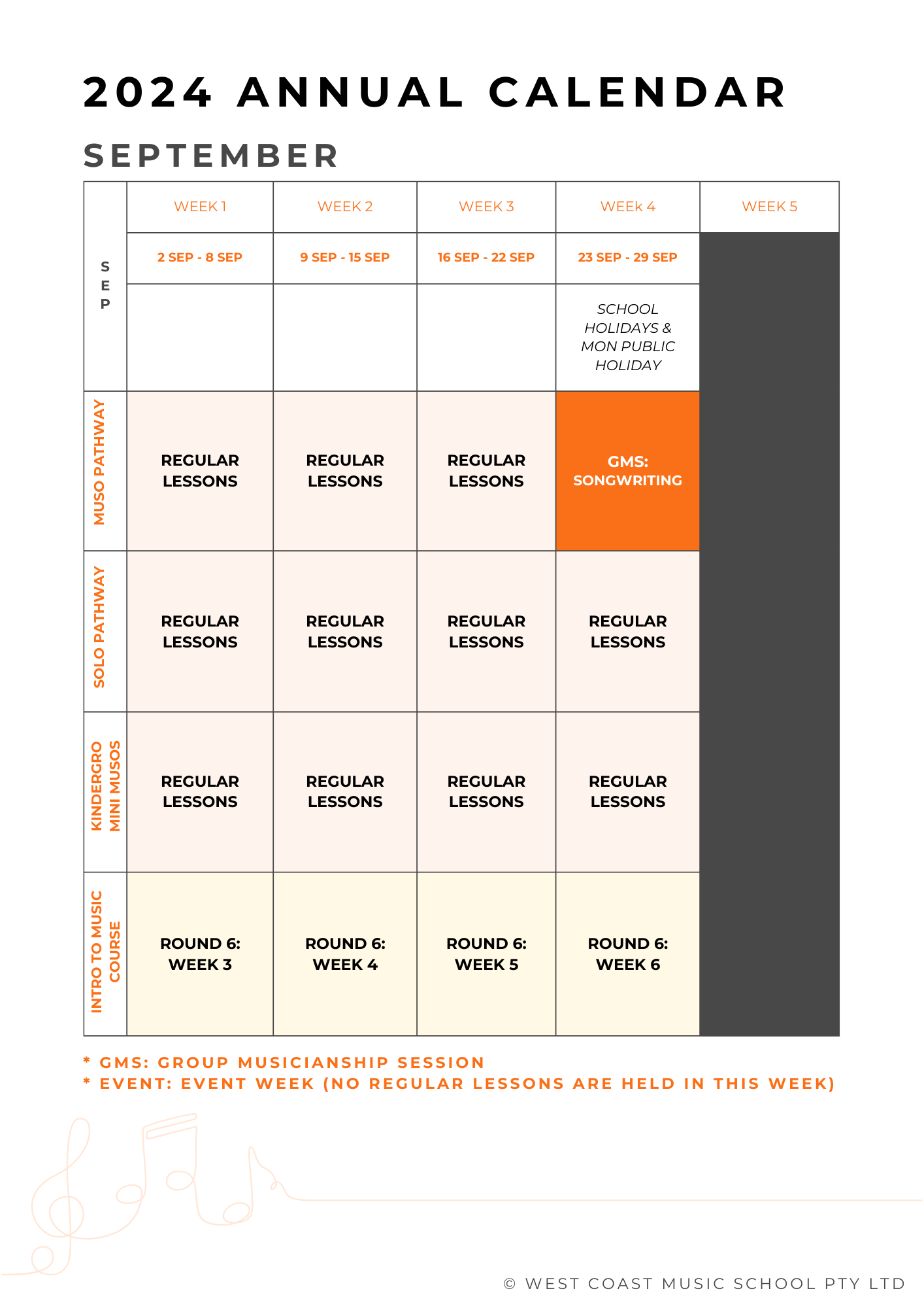 Annual Calendar — West Coast Music School