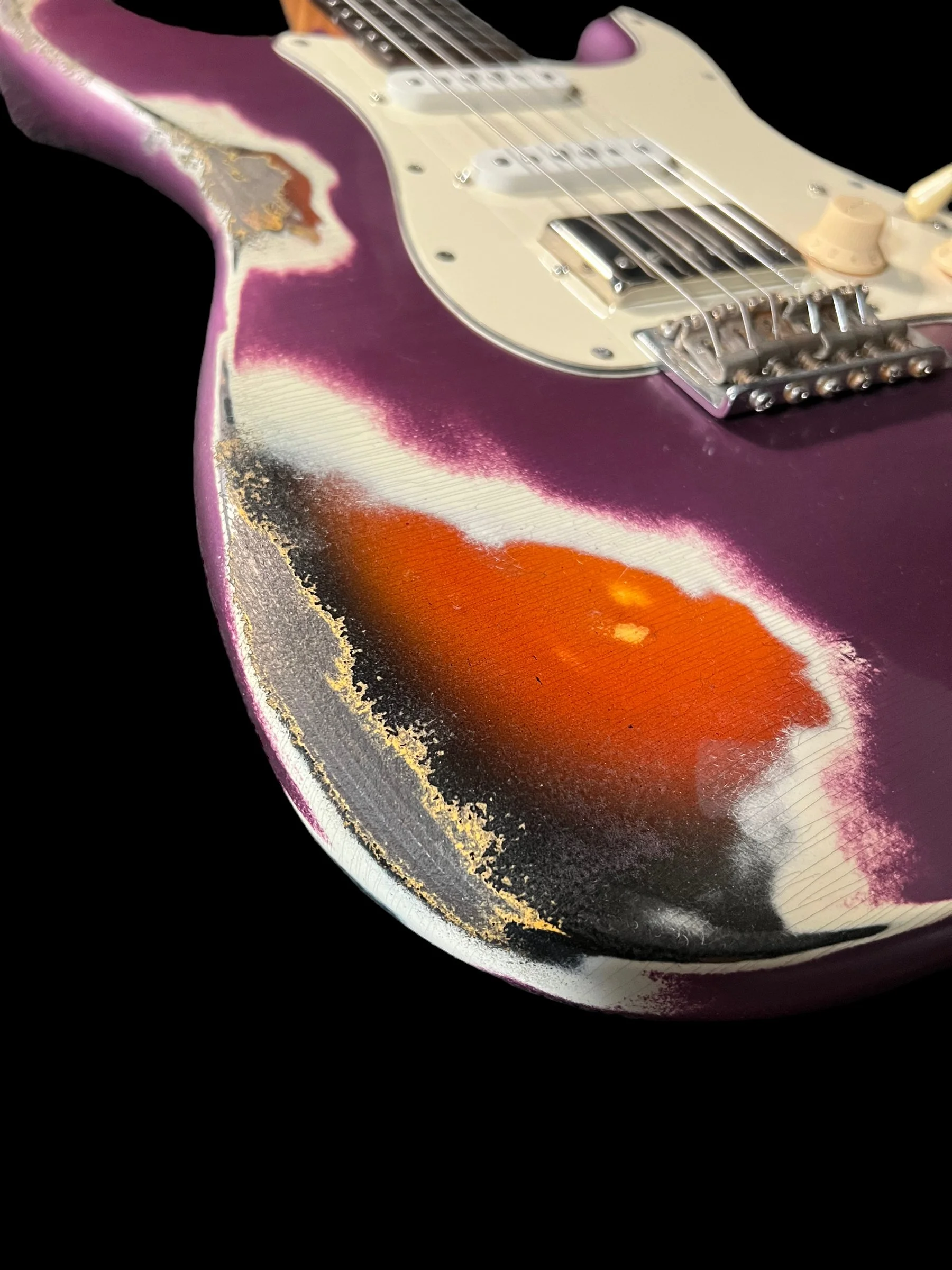 10S Guitars: HSS Strat -Purple Over Sunburst Relic — Guitar Emerge