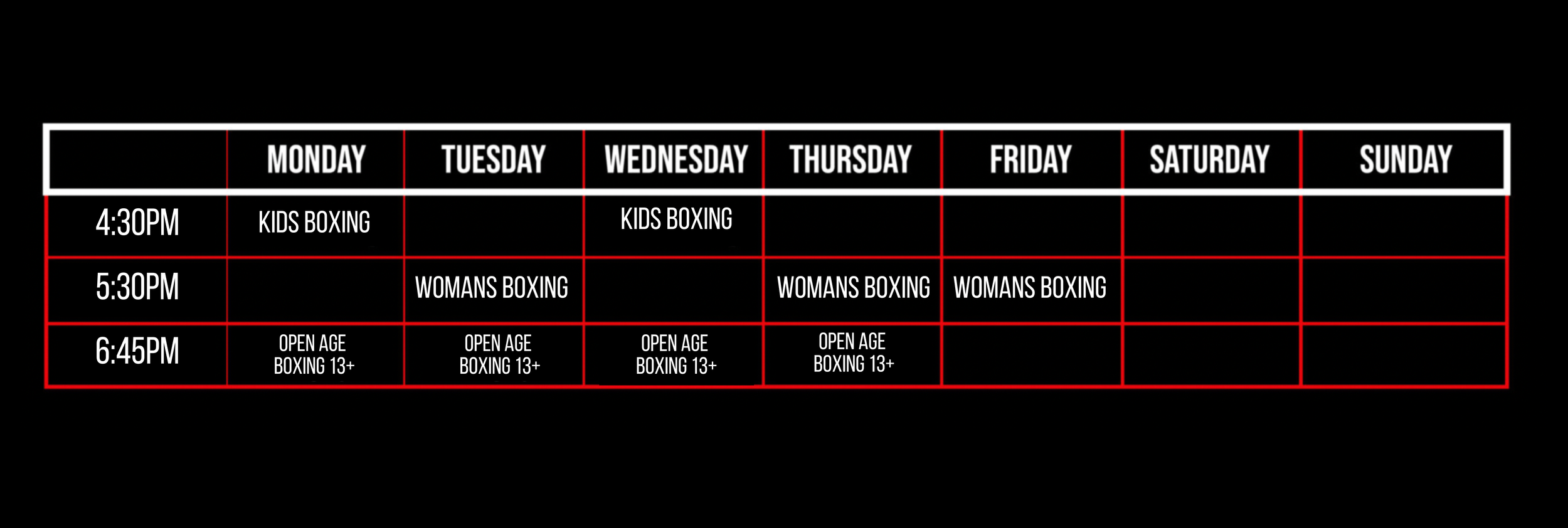 Timetable — Hardknocks Boxing Gym