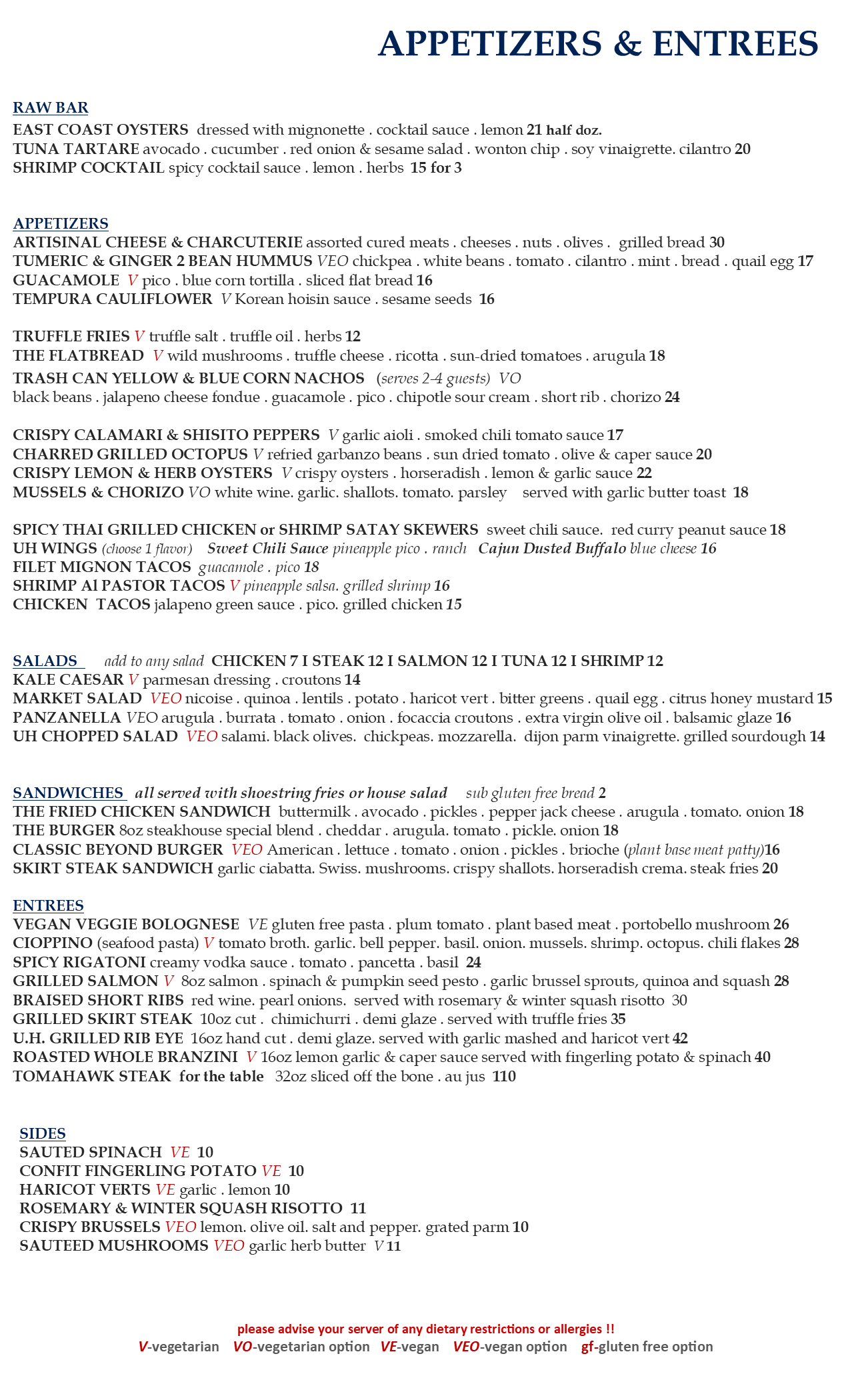 Menu — UNION HALL HOBOKEN