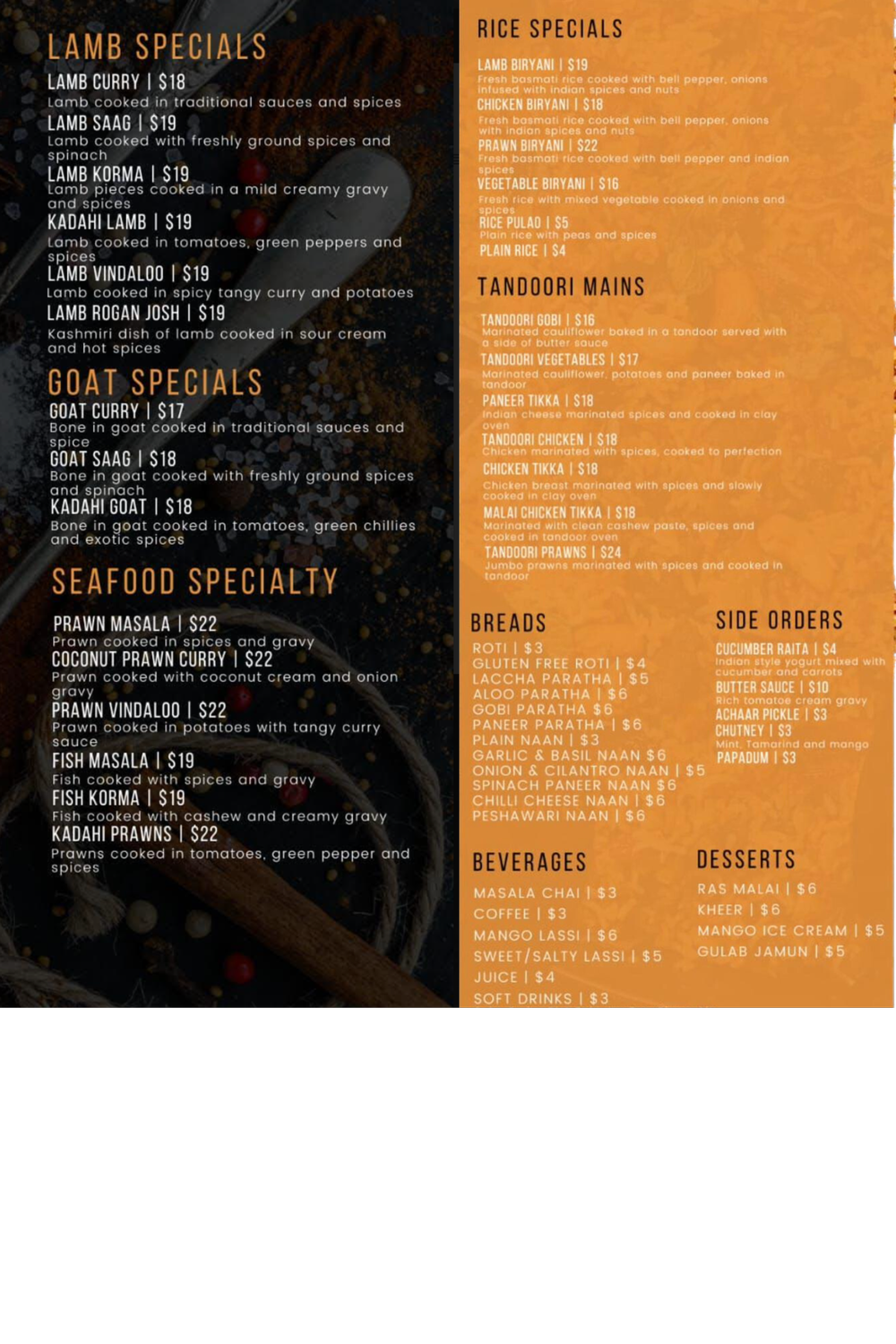 Menu — Nirvana Restaurant