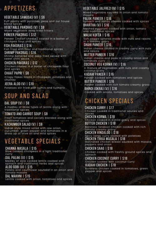 Menu — Nirvana Restaurant