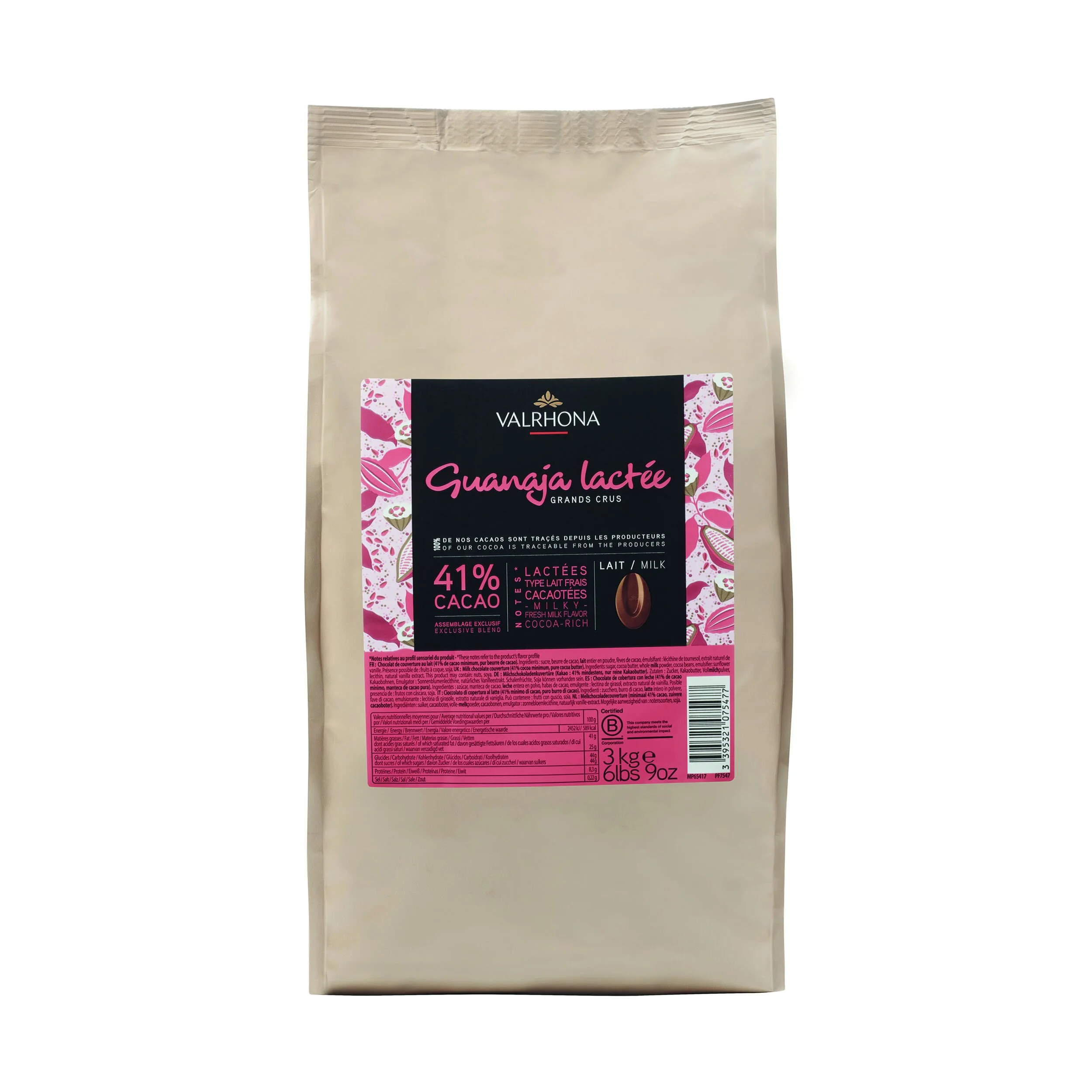 Valrhona Guanaja Lactee 41% maitosuklaanappi 3 kg — PNM-Chipsters