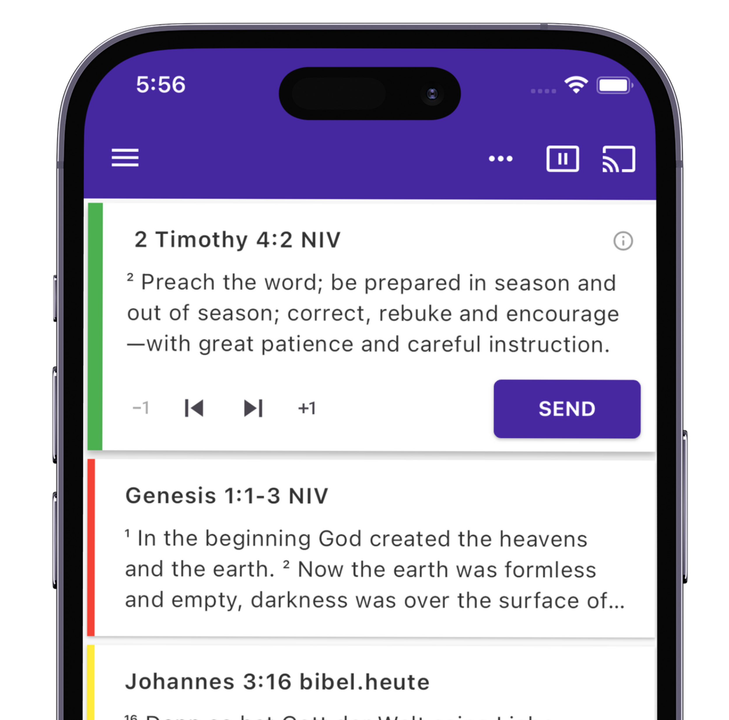VerseCAST - Church Presentation Software running on a Phone