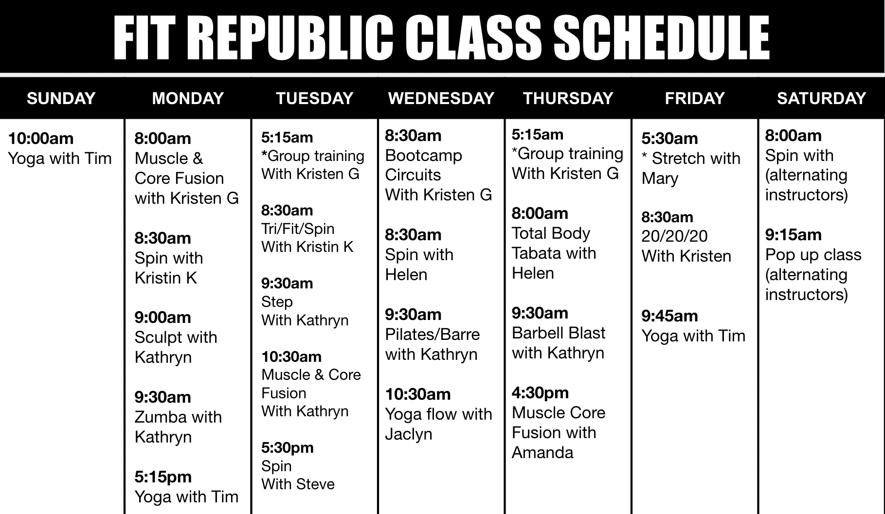 Class Schedule — FIT REPUBLIC CAPE COD