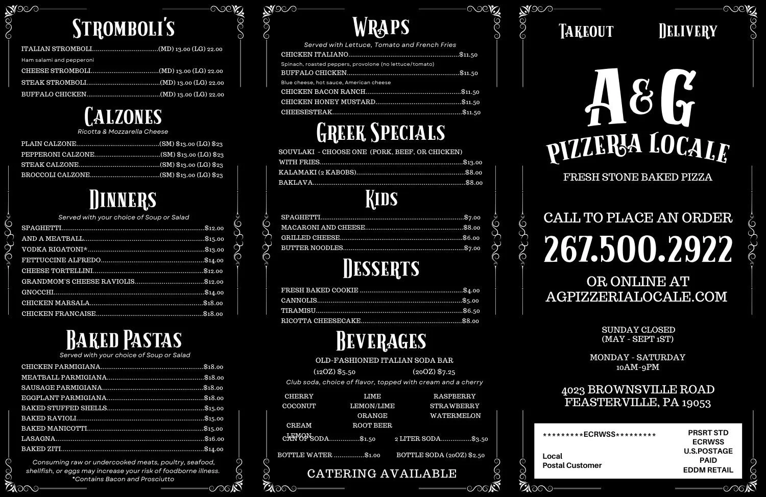 Menu — Fresh Baked Stone Pizza