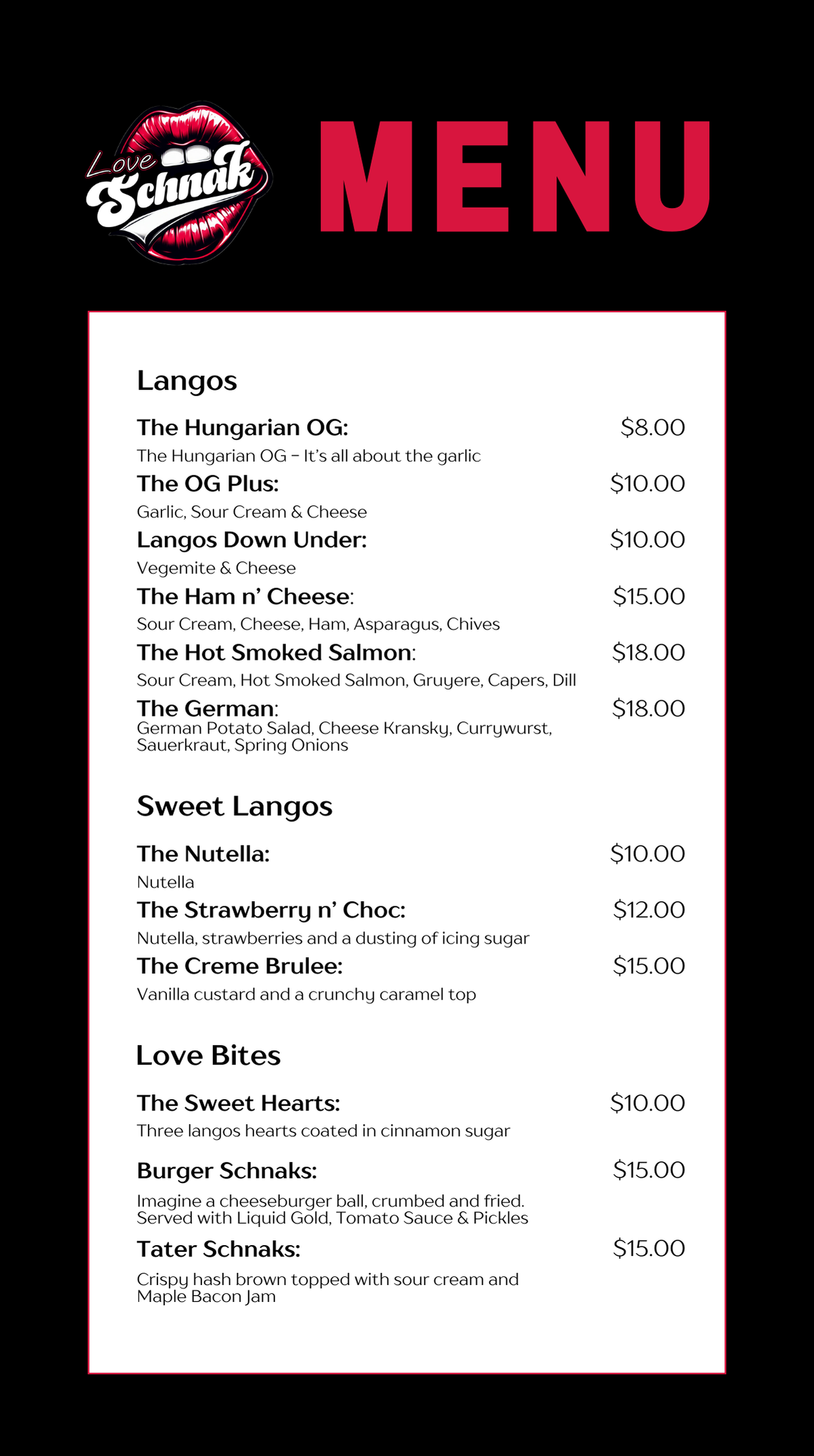 Menu — Love Schnak