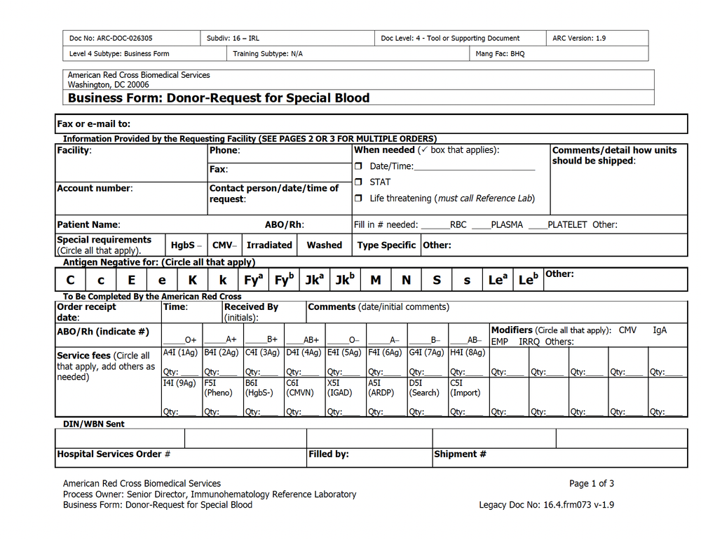Directed Donation Order Forms — Safe Blood Donations & Transfusions ...