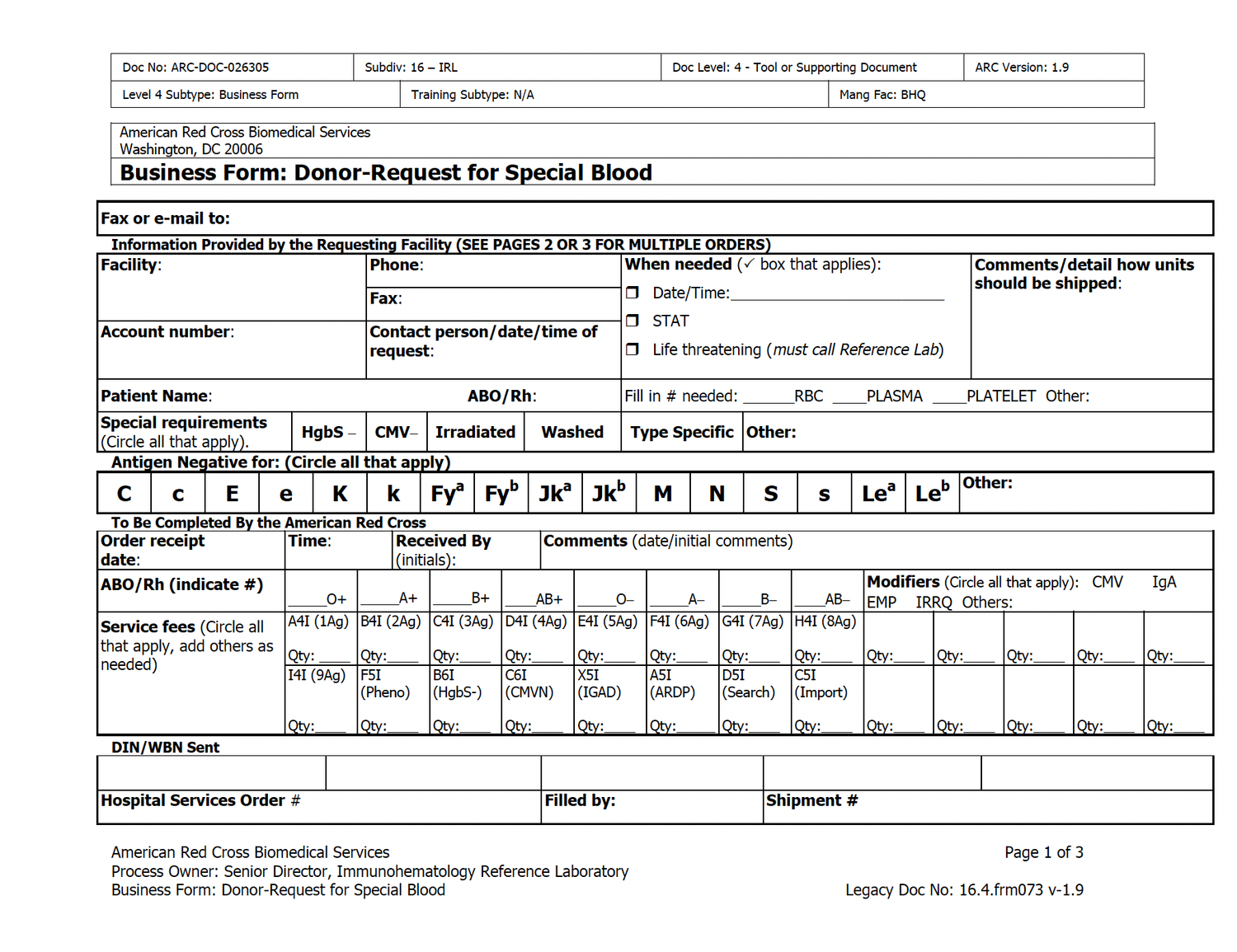 Directed Donation Order Forms — Safe Blood Donations & Transfusions ...
