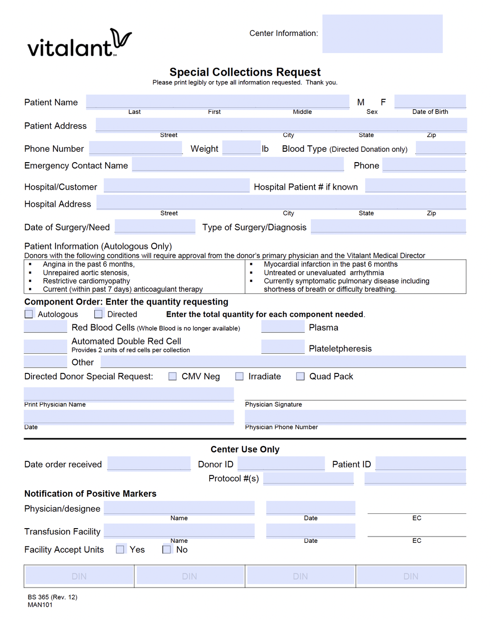 Directed Donation Order Forms — Safe Blood Donations & Transfusions ...