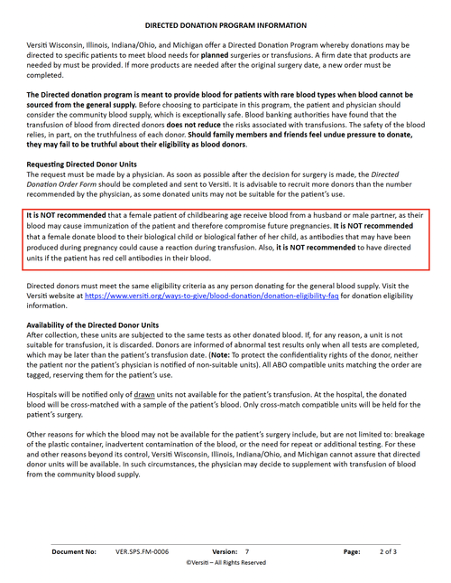 Directed Donation Order Forms — Safe Blood Donations & Transfusions ...