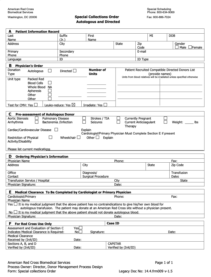 Directed Donation Order Forms — Safe Blood Donations & Transfusions ...